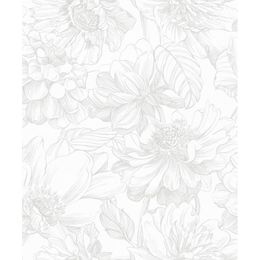 Art for the home Vliestapete &raquo;Soft Blush Dahlia&laquo; gebl&uuml;mt glatt Grau - 53x10m grau Vlies B/L: 0,53m x 10m