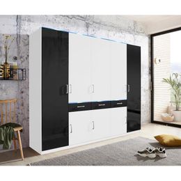 Priess Kleiderschrank wahlweise mit Kranzbeleuchtung schwarz Holzwerkstoff B/H/T: 230cm x 193cm x 55cm, Schubladen: 3 Stk. mit Kranzbeleuchtung