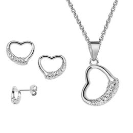 Firetti Ohrring und Ketten Set &raquo;Multipack Schmuck Geschenk Silber 925 Halskette Ohrringe Herz&laquo; (Set, 4 tlg.) Made in Germany - mit Zirkonia (synth.) 