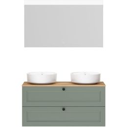 Nobilia Badm&ouml;bel-Set &raquo;Cascada&laquo; Set, inkl. 2 Aufsatzwaschbecken und beleuchtetem Spiegel mit Touch-Sensor, 4 Stk. tlg. gr&uuml;n B/H/T: 120cmcm x 184cmcm x 