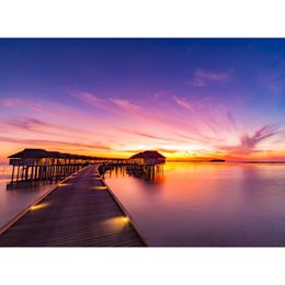 papermoon Fototapete &raquo;Sunset Pier Maldives&laquo; glatt bunt Vlies B/L: 3m x 2,23m, Bahnen: 6 Stk.