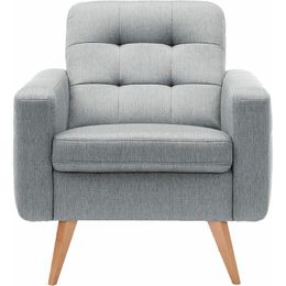 exxpo - sofa fashion Sessel &raquo;Nappa, Loungesessel, R&uuml;ckensteppung, bequem & modern, Breite 81cm&laquo; hohe Holzf&uuml;&szlig;e grau Struktur ( 100% Polyester) Struktur