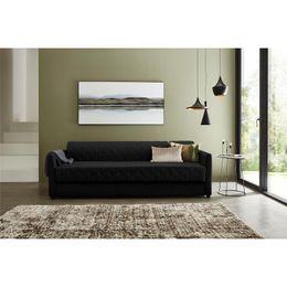 ATLANTIC HOME COLLECTION Schlafsofa &raquo;Ken&laquo; mit Schlaffunktion, inklusive Topper mit abnehmbarem Bezug schwarz 100% Polyester B/H/T: 224cm, Feinstruktur