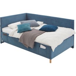 Meise M&ouml;bel meise.m&ouml;bel Kinderbett &raquo;COOL II&laquo; Polsterbett wahlweise mit Bettkasten, Jugendbett inkl. USB Anschl&uuml;sse blau Liegefl&auml;che L&auml;nge B: 200cm x 90cm, Cord 