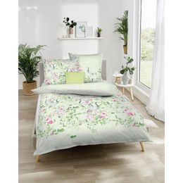 Kaeppel Bettw&auml;sche &raquo;Pagode&laquo; 2 Stk. Mit Blumen gr&uuml;n Mako-Satin, Obermaterial: 100% Baumwolle B/L: 135cm x 200cm, 1 Stk., 1 Stk., Mako-Satin, B/L: 80cm x 80cm, 