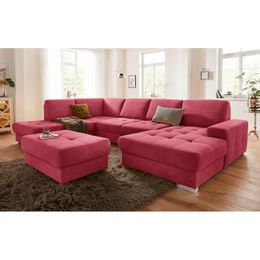 Sit & More sit&more Wohnlandschaft &raquo;Santorini U-Form&laquo; mit Federkern und Sitztiefenverstellung, wahlweise mit Schlaffunktion rot Luxus-Microfaser ALTARA NUBUCK (