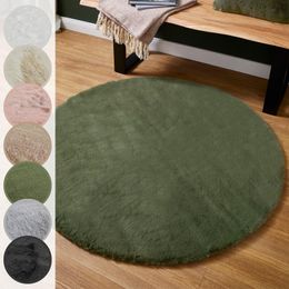 LUXOR living Fellteppich &raquo;Novara&laquo; rund 30 mm H&ouml;he Kunstfell, Kaninchenfell-Haptik, besonders weicher Hochflor gr&uuml;n Kunstfaser &Oslash; 120cm 1 Stk., 30mm, &Oslash; 