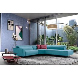 Egoitaliano Ecksofa &raquo;Stefanie-e, Designsofa der Extraklasse, bequem mit hohem Sitzkomfort&laquo; mit Relaxfunktion und verstellbaren Kopfteilelementen blau Leder &raquo;BULL&laquo;