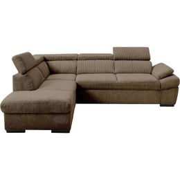 exxpo - sofa fashion Ecksofa inkl. Kopf- und Armteilverstellung, wahlweise mit Bettfunktion B/H/T: 270cm x 78cm x 207cm, Cord, Ottomane links,mit 