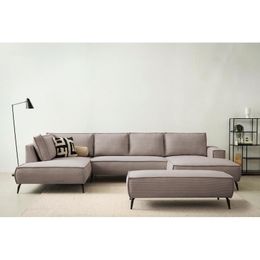 OTTO home Wohnlandschaft &raquo;TVINNU Cord, 354 cm, mit Hocker&laquo; Recamiere rechts/links, stellbar zum Schlafsofa (Krokodilverbinder) beige B/H/T: 354cm x 