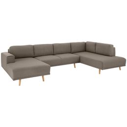 Home Affaire Wohnlandschaft &raquo;Lasse U-Form&laquo; im scandinavischem Stil mit Holzf&uuml;&szlig;en braun Filzoptik (100% Polyester);Luxus-Microfaser (100% Polyester);