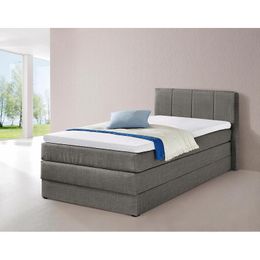 Hapo Boxspringbett mit Bettkasten grau Kopfteil, seitliche Unterbox und Obermatratze sind mit pflegeleichtem Feinstrukturstoff in Leinenoptik (100% 