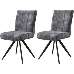 Hela Drehstuhl &raquo;PORTO&laquo; (Set) 2 Stk.4-Fu&szlig;, 360&deg; drehbar, Federkorb, Vintage Velvet Optik, mit Griff grau Metall, Polyester, Stoff B/H/T: 44cm x 89cm x 