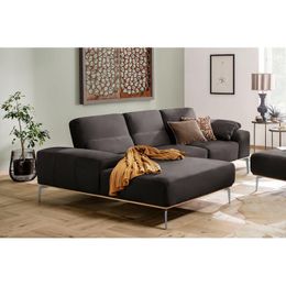 W.Schillig Ecksofa &raquo;run, Designsofa mit tollem Sitzkomfort, L-Form&laquo; mit elegantem Holzsockel, F&uuml;&szlig;e in Chrom gl&auml;nzend, Breite 279 cm braun Longlife 