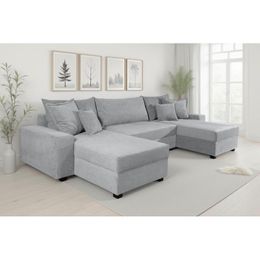 OTTO home Wohnlandschaft &raquo;Alexa U-Form, B: 313 cm&laquo; Schlaffunktion, Bettkasten & 4 Zierkissen, Federkern 100%Polyester B/H/T: 313cm x 42cm x 161cm, 