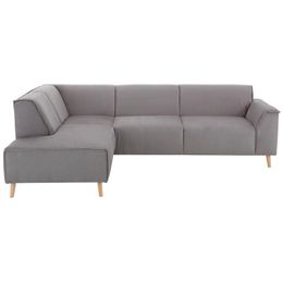Home Affaire Ecksofa &raquo;Julia zeitlose und elegante Couch, hoher Sitzkomfort, L-Form&laquo; Federkern-Polsterung, Holzf&uuml;&szlig;e, Keder grau Struktur fein ( 100% 