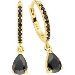 Firetti Damen Paar Creolen &raquo;Schmuck Geschenk Silber 925 Ohrschmuck Ohrringe Tropfenanh&auml;nger&laquo; mit Zirkonia (synth.) oder Spinell (synth.) schwarz 