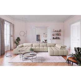 COTTA Wohnlandschaft &raquo;Orion U-Form, B: 409 cm&laquo; mit Kopfteilverstellung & 6 Nierenkissen beige 90% Polyester, 10% Polyamid B/H/T: 409cm x 73cm x 225cm,