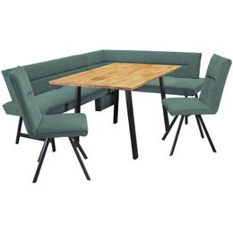 OTTO home Eckbankgruppe &raquo;Sava&laquo; Set, 4 Stk. tlg. Eckbank mit Wellenfederung im Sitz, Tisch Massiv Eiche gr&uuml;n 100% rPES B/H/T: 211cm x 84cm x 170cm, 