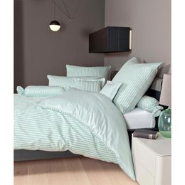 Janine Wendebettw&auml;sche &raquo;modernclassic 3912, 100% Baumwolle&laquo; 2 Stk. mit Rei&szlig;verschluss, Streifen Design gr&uuml;n Mako-Satin, Obermaterial: 100% Baumwolle B/L: 