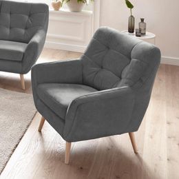 exxpo - sofa fashion Sessel &raquo;Scandi, Loungesessel mit tollem Sitzkomfort, hochwertige Polsterung&laquo; bequem, hohe Holzf&uuml;&szlig;e grau Korpus: 100% PES;Luxus-