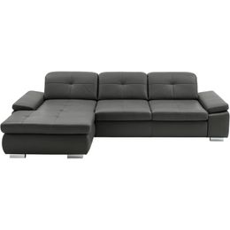 Die PlanBar Ecksofa &raquo;PN-IN16012 L-Form, Breite 309 cm&laquo; inkl. Sitztiefenverstellung, optional mit Kopfteilverstellung grau B/H/T: 309cm x 85cm x 195cm,