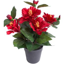 Kunstblume &raquo;Hibiskus im Topf&laquo; rot Kunststoff &Oslash;/H: 20cm x 27cm, 1 Stk.