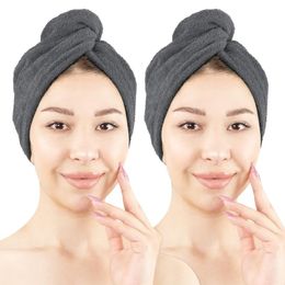 HAMMETEX Turban-Handtuch &raquo;2er Set Haarturban Damen, 100% Baumwolle, Flauschig & Schnelltrocknend&laquo; Uni-Farben, weich grau Frottier, Baumwolle B/L: 
