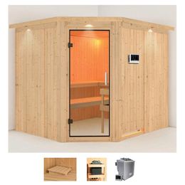 Karibu Sauna &raquo;Marit&laquo; Set, Ofen 9 kW Bio externe Strg easy beige Bio-Kombiofen, externe Steuerung, 9 kW