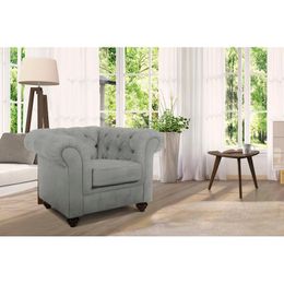 Home Affaire Sessel &raquo;Duc Chesterfield&laquo; hochwertige Knopfheftung im R&uuml;cken, Samtoptik mit changierender Optik grau Samtoptik (100% Polyester);Samtoptik
