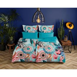 HIP Wendebettw&auml;sche &raquo;MAXIMILIAN&laquo; 2 Stk. Mako-Satin, 135x200, Rei&szlig;verschluss, Wendeoptik, Mandala, T&uuml;rkis blau Satin, Obermaterial: 100% Baumwolle B/L: