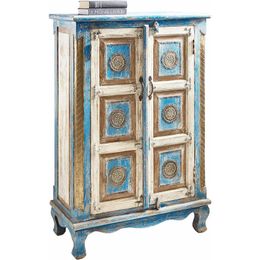 OTTO home Highboard Stauraumschrank, H&ouml;he 120 cm, mit aufwendiger Schnitzerei blau B/H/T: 80cm x 120cm x 40cm
