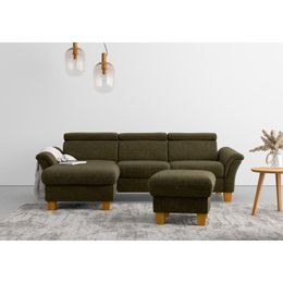 OTTO home Ecksofa &raquo;Lindgren L-Form&laquo; wahlweise mit Bett mit klappbaren Rollen, Kasten und Kopfverstellung gr&uuml;n 100% Polyester B/H/T: 258cm x 84cm x 