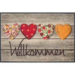 wash+dry by Kleen-Tex Fu&szlig;matte &raquo;Willkommensgruss&laquo; rechteckig 7 mm H&ouml;he bunt Polyamid B : 50cm 1 Stk., 7mm, L: 75cm