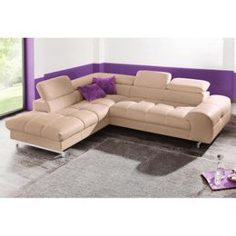 COTTA Polstergarnitur &raquo;Chef L-Form&laquo; Set, Set bestehend aus: Ecksofa mit Kopfteilverstellung & Hocker braun B/H/T: 262cm, Leder PAMPAS,mit 