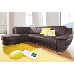 Trendmanufaktur Ecksofa &raquo;Rondo, zeitlos und elegant, bequem, L-Form&laquo; wahlweise mit Federkern, wahlweise mit Bettfunktion braun Softlux -Kunstleder;