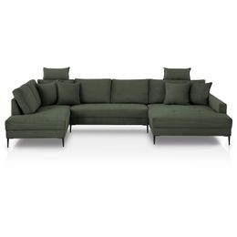 OTTO home Wohnlandschaft &raquo;Summer&laquo; U-Form, B: 360cm in Cord & Struktur gr&uuml;n B/H/T: 360cm x 86cm x 195,5cm, Cord, Ottomane links Recamiere rechts,mit 