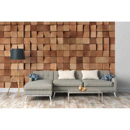 A.S. Cr&eacute;ation Vliestapete &raquo;Holzoptik-Tapete W&uuml;rfelmuster Naturbraun 3D-Effekt&laquo; matt glatt Vlies B/L: 2,5m x 3,75m, Rollen: 1