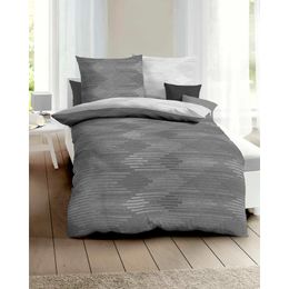 Kaeppel Wendebettw&auml;sche &raquo;Ikat&laquo; 3 Stk. angenehm w&auml;rmend grau Mako-Satin, Obermaterial: 100% Baumwolle B/L: 200cm x 200cm, 1 Stk., 2 Stk., Mako-Satin, B/L: 80cm