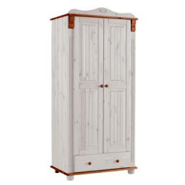OTTO home Kleiderschrank &raquo;Adele&laquo; aus massiver Kiefer, Landhausstil wei&szlig; Massivholz B/H/T: 92cm x 191cm x 53,5cm, Schubladen: 1 Stk. T&uuml;ren: 2 Stk.