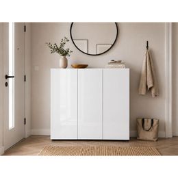 Home Affaire Schuhschrank &raquo;MISTER- Schuhregal, Made in Italy, 12 F&auml;cher, 10 Einlegeb&ouml;den&laquo; Breite 120 cm, h&ouml;he 114 cm, komplett Hochglanz lackiert wei&szlig;