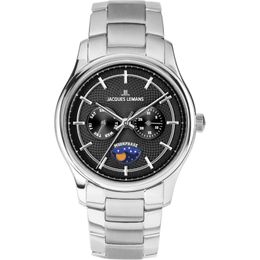 Jacques Lemans Herren Quarzuhr &raquo;Derby&laquo; Armbanduhr, Herrenuhr, Edelstahlarmband, analog, Wochentag, Mondphase silber Einheitsgr&ouml;&szlig;e