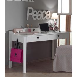Vipack Schreibtisch &raquo;Amori, mit nostalgischer Herz-Optik, 2 Schubladen&laquo; B/H/T ca. 130x70/84x60cm, wei&szlig; lackiert mit Herz-Ausschnitten, gro&szlig;e Schreibplatte, 