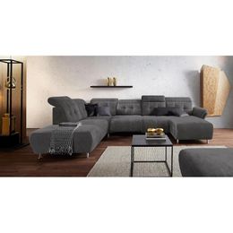Home Affaire Wohnlandschaft &raquo;Manhattan U-Form&laquo; 2 Sitze mit elektrischer Relaxfunktion, verstellbare Armlehnen grau Luxus Microfaser2 (90% Polyester, 
