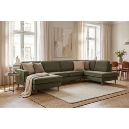 OTTO home Wohnlandschaft &raquo;Pinto Skandi, 350 cm, U-Form, XXL, mit Ottomanen&laquo; mit Keder, Massivholzf&uuml;&szlig;e Eiche ger&auml;uchert, Wellenunterfederung 100% 