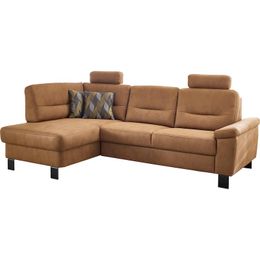 Die PlanBar Ecksofa &raquo;PP-PF23172 L-Form, Breite 244 cm&laquo; Eckgarnitur mit besonders kleinem Stellma&szlig; ca. 160 x 244 cm braun 100% Polyester B/H/T: 244cm x