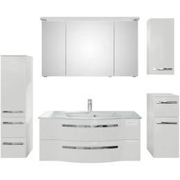 Badm&ouml;bel-Set &raquo;Serie 4005, vormontiert, Glaswaschbecken, Spiegelschrank&laquo; Set, 6 Stk. tlg. wei&szlig; Holzwerkstoff Einheitsgr&ouml;&szlig;e