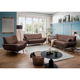Home Affaire Polstergarnitur &raquo;Basta&laquo; 3 Stk. tlg. Komfortable Wellenunterfederung braun 100% PES (Polyester) B/H/T: 80cm x 82cm, Luxus-Microfaser 