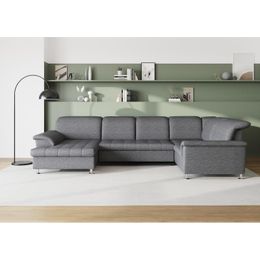 DOMO collection Wohnlandschaft &raquo;FRANZI optional mit Bettfunktion, Bettkasten & Kopfteilverstellung&laquo; U-Form, Recamiere links, wei&szlig;-grau, B/T: 352/214 