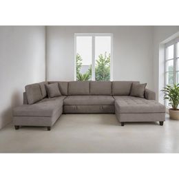 Trends by HG Wohnlandschaft &raquo;Moritz U-Form, B: 324 cm&laquo; mit Schlaffunktion, Bettkasten & Zierkissen 92% Polyester;8% Nylon B/H/T: 324cm x 86cm x 178cm,